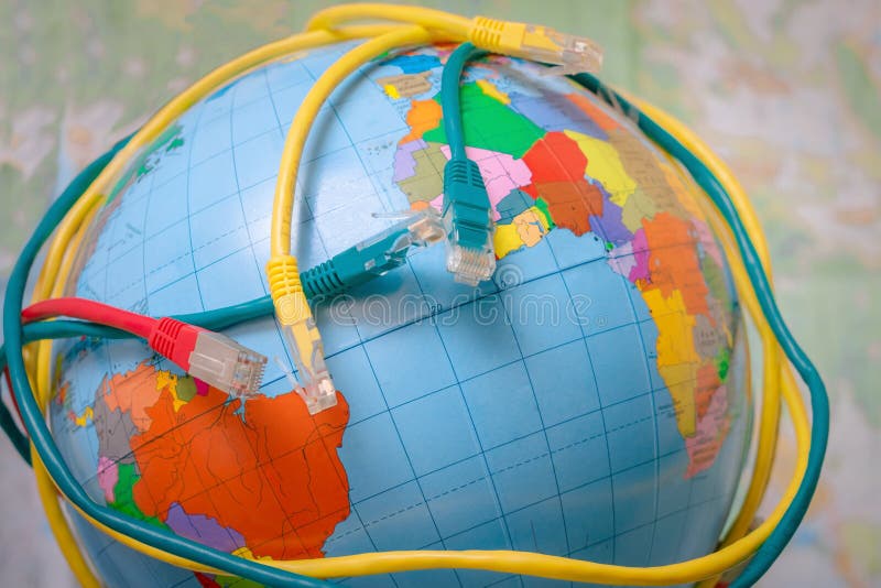 Multicolored Internet Wires Wound Around a Globe. Connecting Server ...