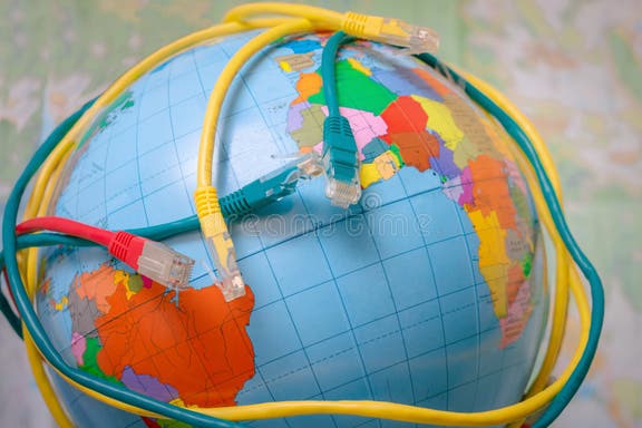 Multicolored Internet Wires Wound Around a Globe. Connecting Server ...