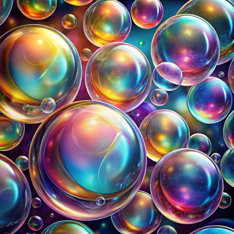 Multicolored Iridescent Bubbles, Various Sizes, Reflecting Light Stock ...