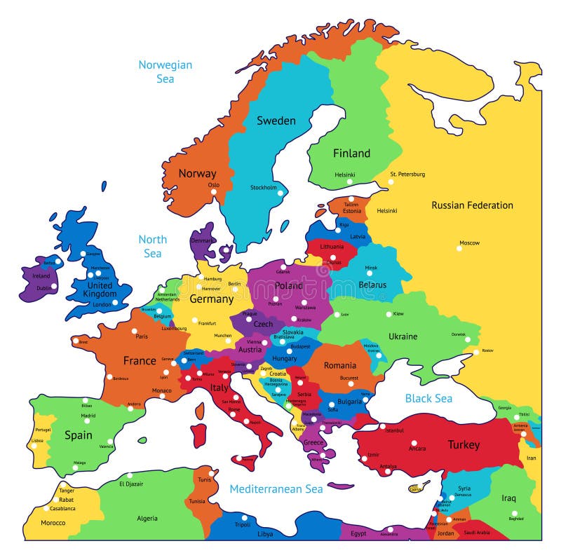 Multicolored Kaart Van Europa Vector Illustratie - Illustratie ...