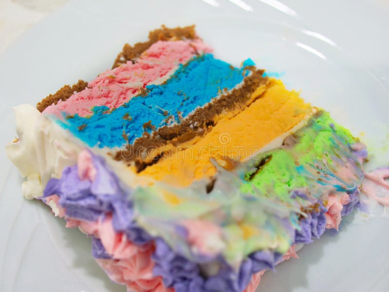 Multicolored Layered Cake Slice Closeup Stock Photo - Image of dessert ...