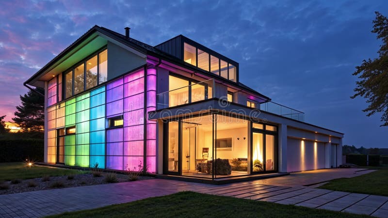 Modern House Exterior Showing Luminous Walls at Dusk Stock Video ... Modern House Exterior Showing Luminous Walls at Dusk Stock Video ...