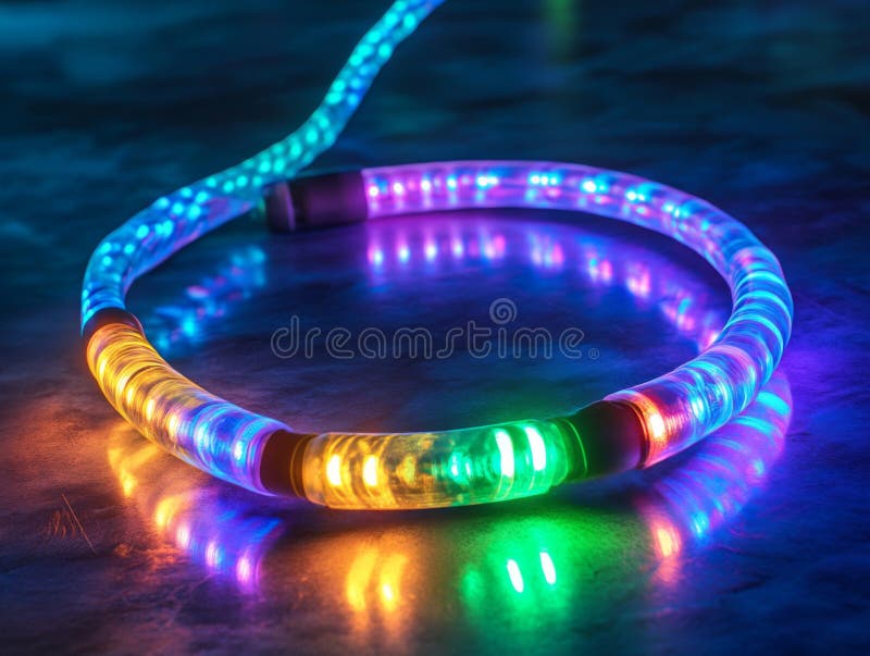 Multicolored LED Light Strip in Circular Shape on Dark Background Stock ...