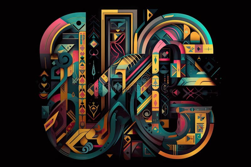 Multicolored Lettering on Black Background, with Geometric Shapes and ...