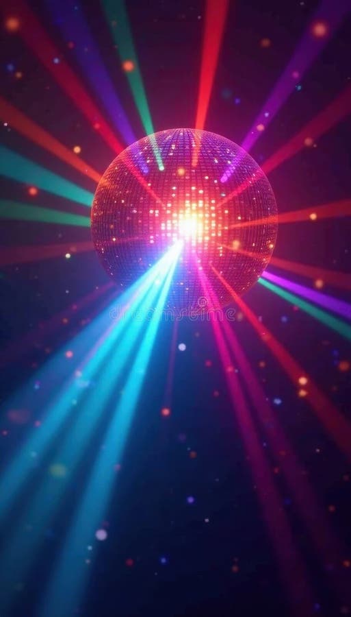 Multicolored Light Rays Radiating from a Spinning Disco Ball, Metallic ...