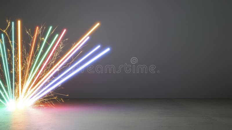 Vibrant Multicolored Light Streaks Exploding on Gray Background Stock ...