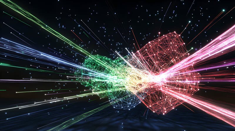 Multicolored Light Trails Exploding in Dark Space Abstract Digital Art ...