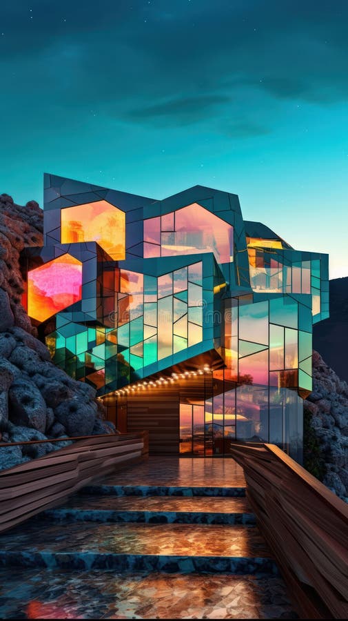 Multicolored Lights in Architecture. Ai Generated Stock Illustration ...