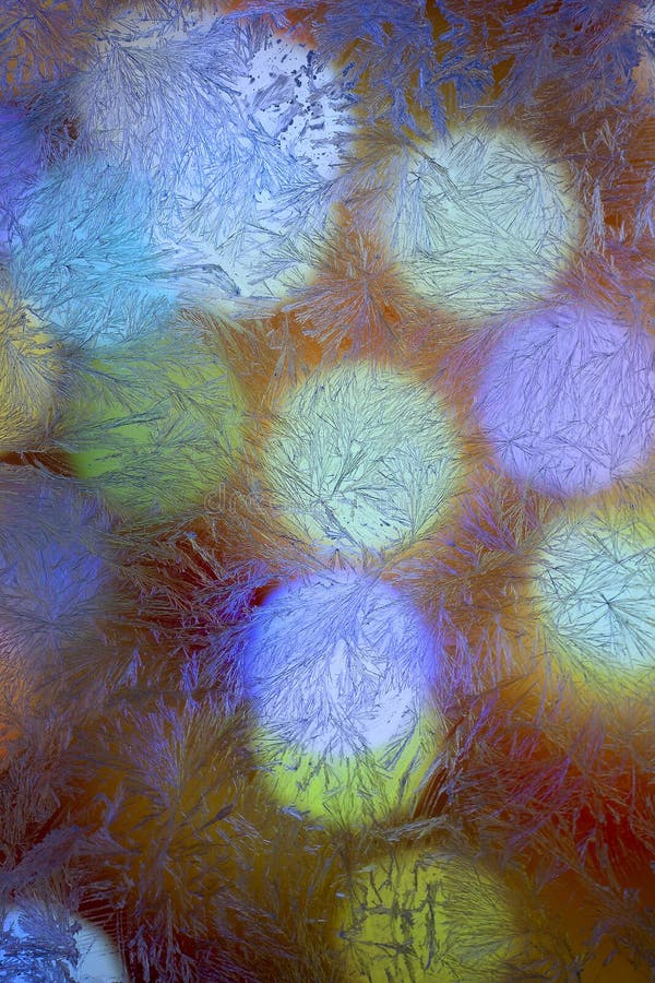 Multicolored Lights Behind Frosty Glass with Frosty Patterns Stock ...