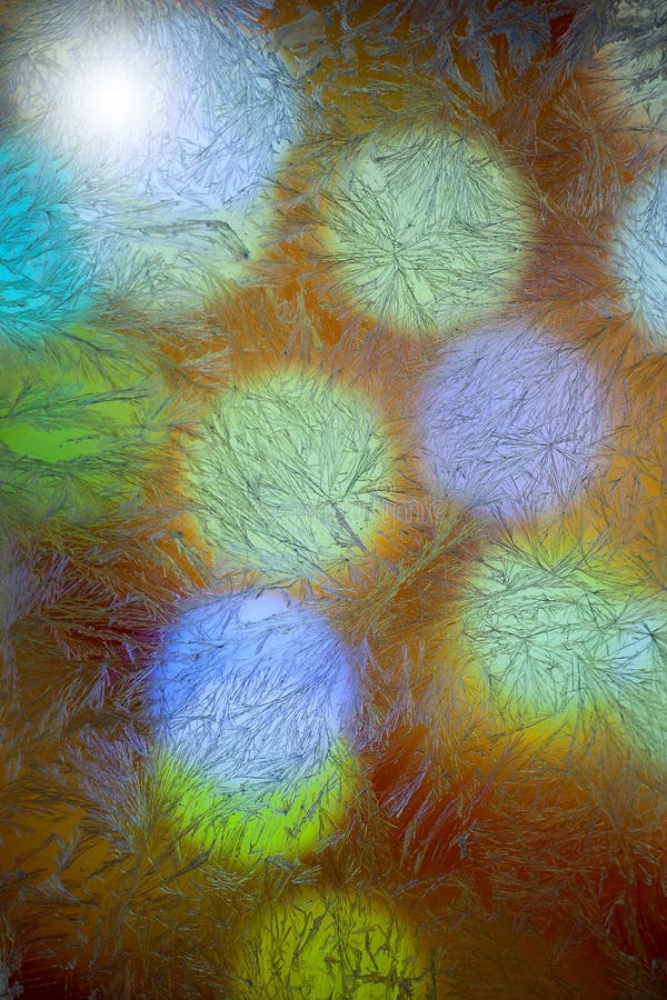 Multicolored Lights Behind Frosty Glass with Frosty Patterns Stock ...