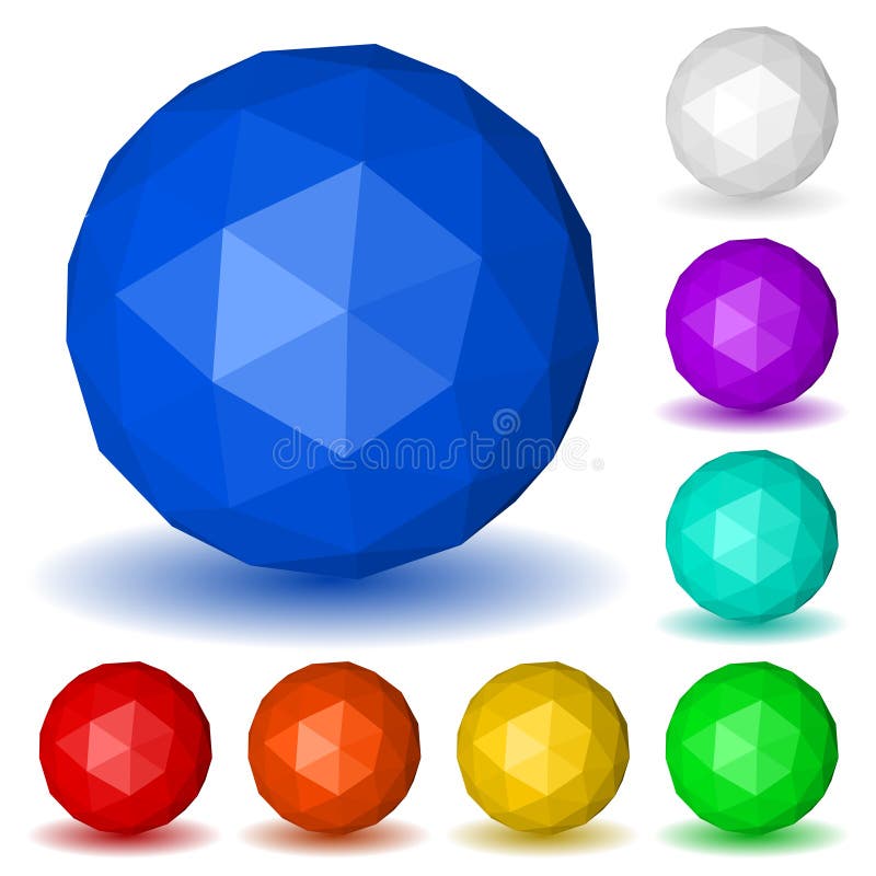 Multicolored Low Polygonal Spheres of Triangular Faces Stock Vector ...