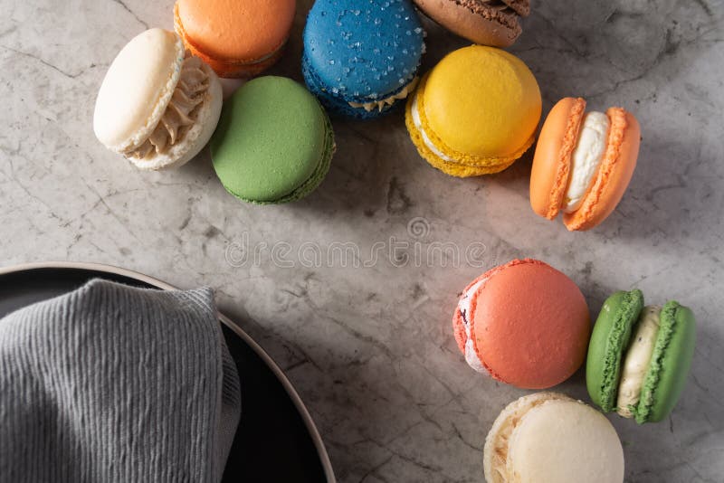 Multicolored Macarons on a Kitchen Background Stock Photo - Image of ...