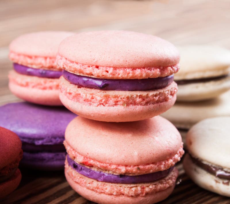 Multicolored Macaroon on Blue Boards. Stock Photo - Image of orange ...