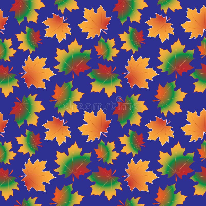 Multicolored Maple Leaves on a Blue Background. Seamless Background ...