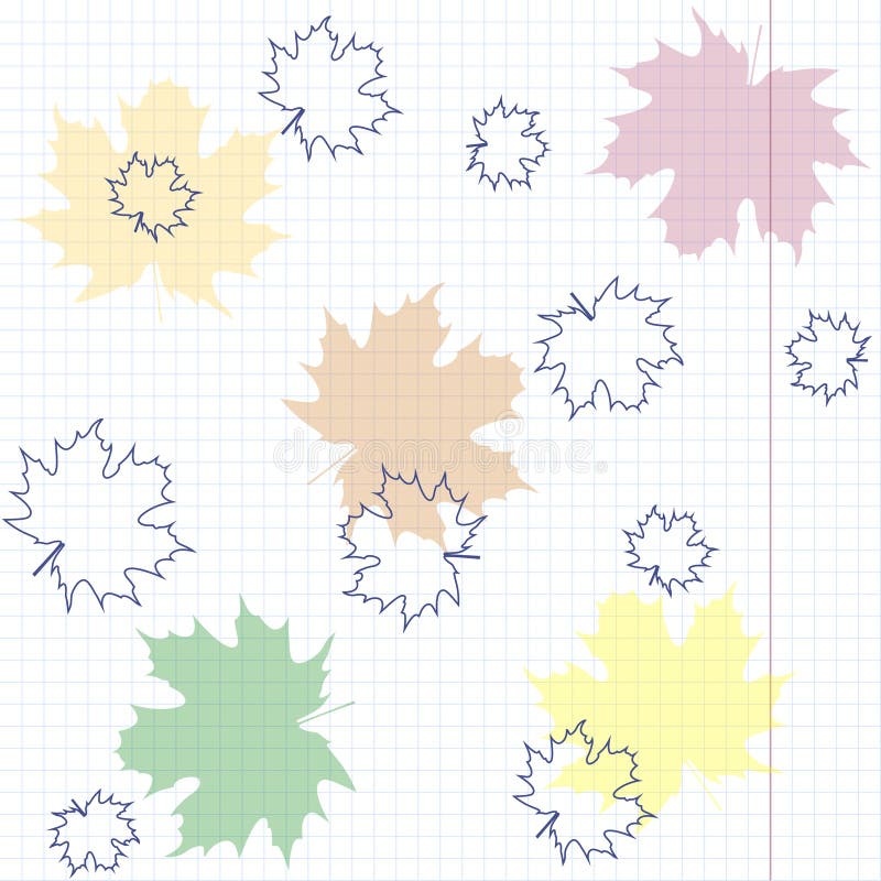 Multicolored Maple Leaves on a Sheet of Exercise Book. Stock ...