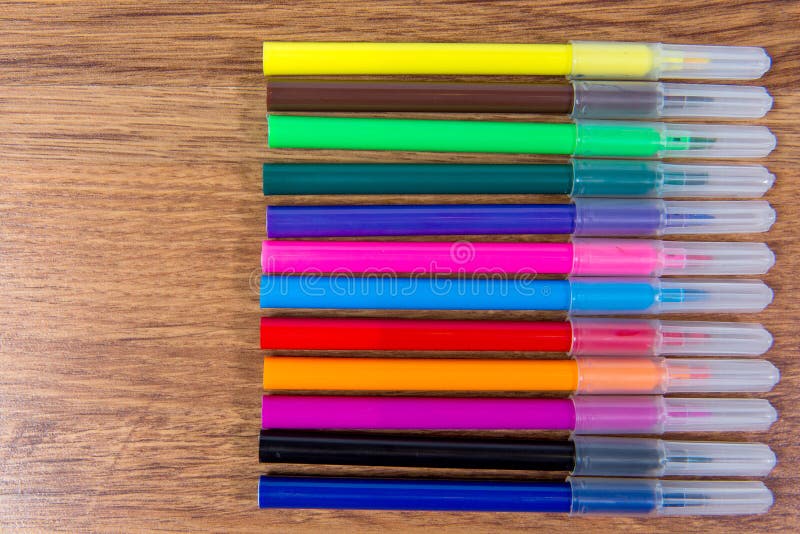 Multicolored Markers Close-up Laid Out on the Table. Stationery. Stock ...