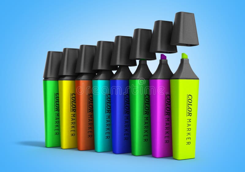 Multicolored Markers 3d Render on a Gradient Background Stock ...