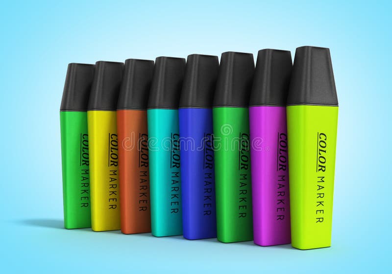 Multicolored Markers 3d Render Isolated on a Gradient Background Stock ...