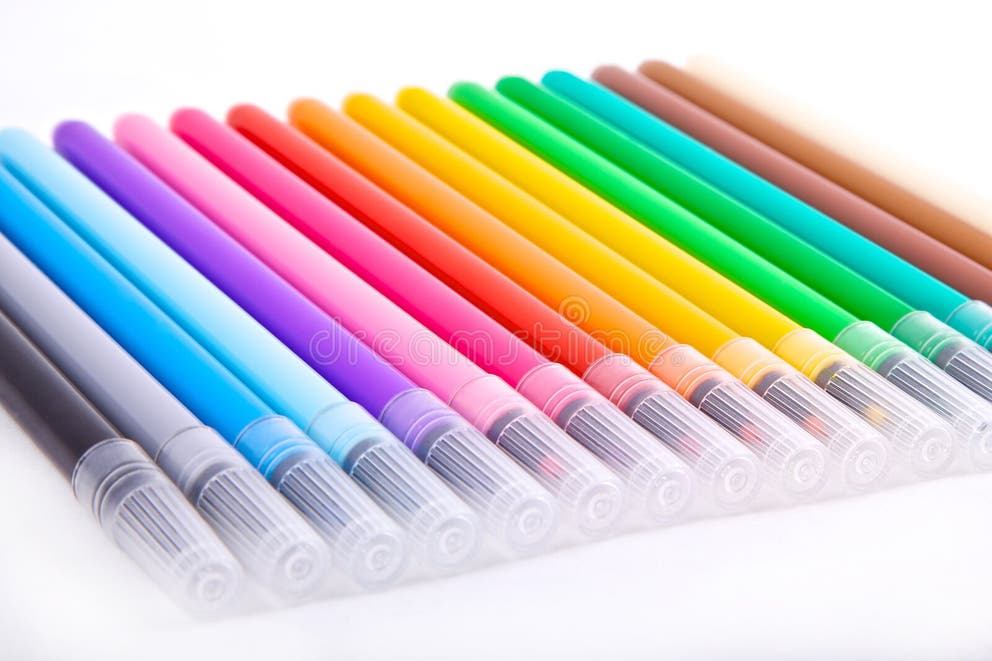 Multicolored Markers on White Stock Image - Image of childhood, rainbow ...