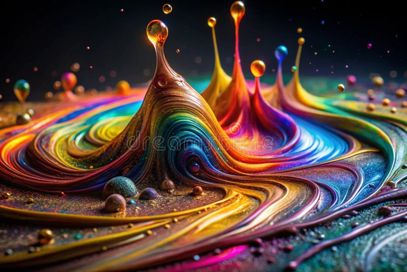 Multicolored Metallic Dye Spill on Black Background Stock Illustration ...