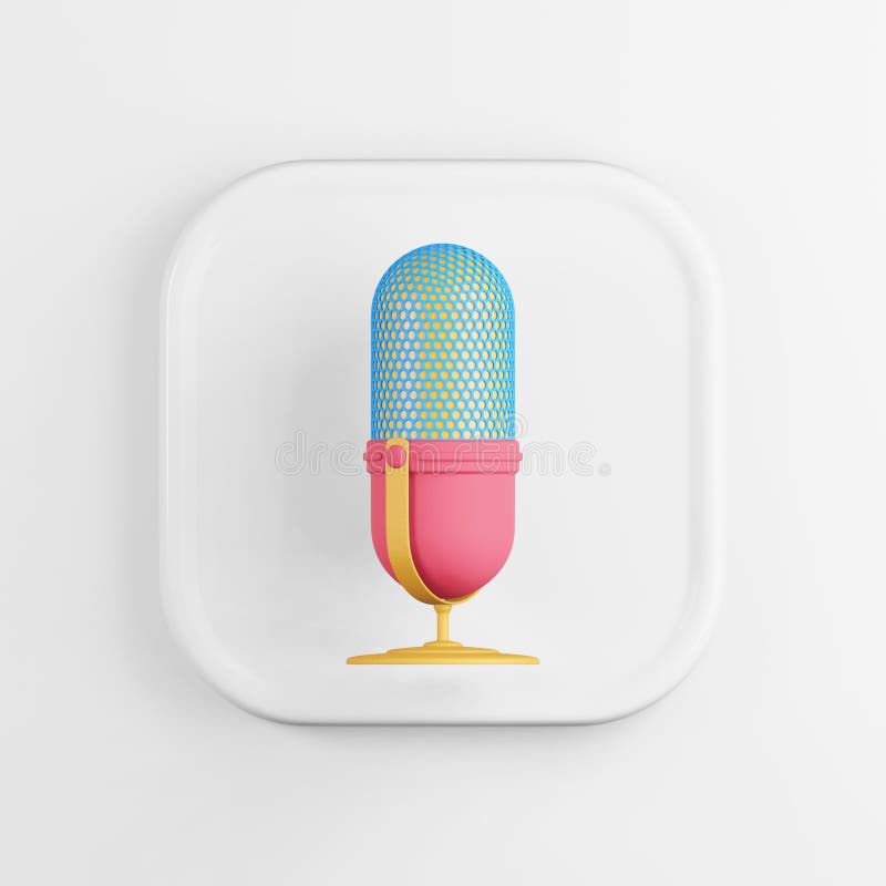 Multicolored Microphone Icon. 3d Rendering White Square Button Key ...