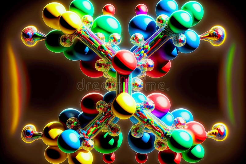 Multicolored Molecule Closeup Connected To Each Other in Long Chains ...