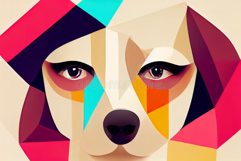 Multicolored Muzzle of a Dog. Abstraction in the Style of Cubism. Based ...