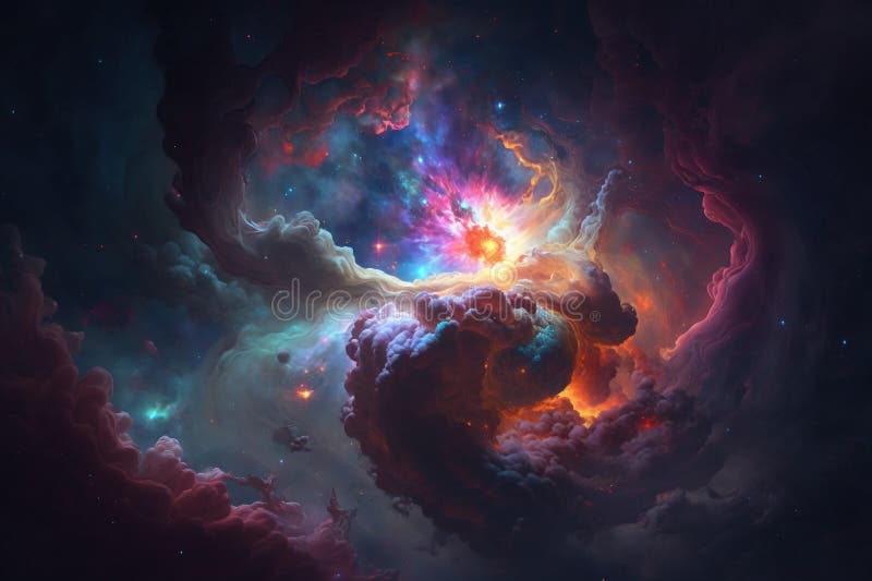 Multicolored Mysterious Space Nebula Stock Illustration - Illustration ...