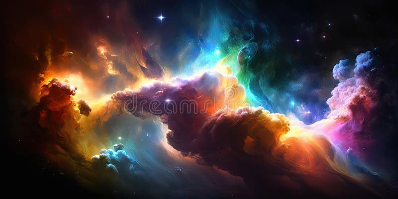 Multicolored Nebulae in Space Many Stars Illustration Design Art. Stock ...