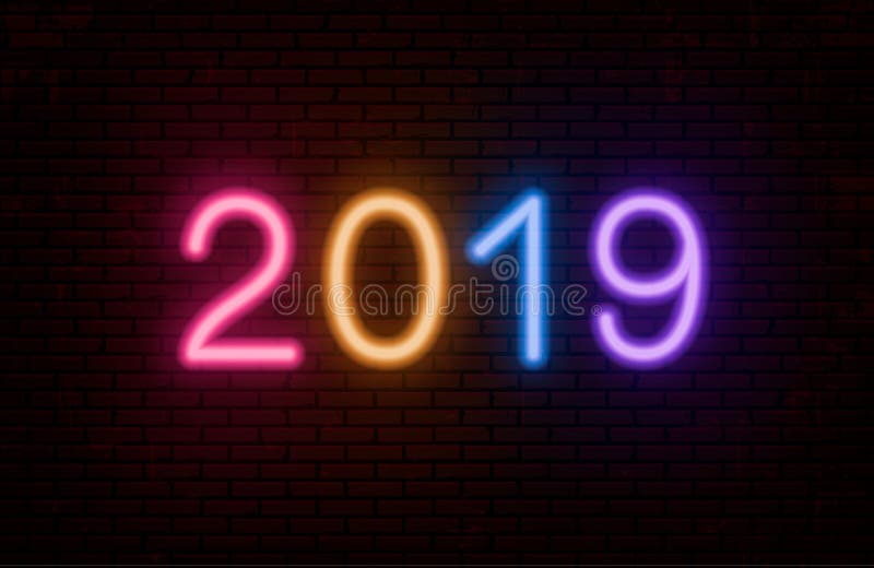 2019 Multicolored Neon Numbers Stock Vector - Illustration of ...