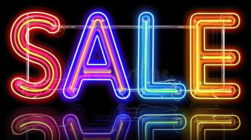 Multicolored Neon SALE Sign Glowing in the Dark. Stock Photo - Image of ...