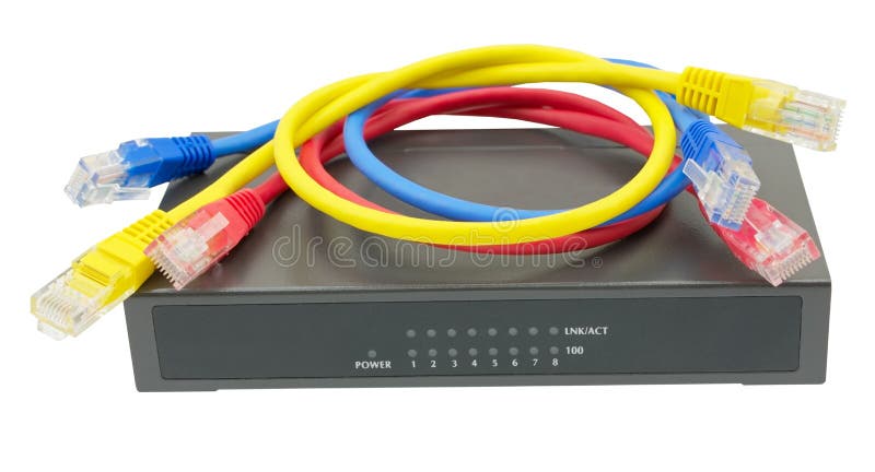 Multicolored Network Cables Connected To Router on a White Stock Photo ...