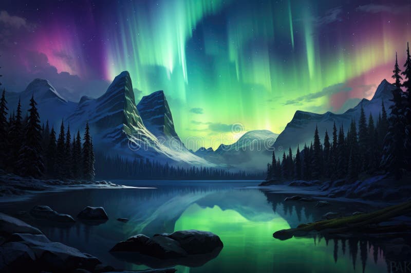 Multicolored Northern Lights (Aurora Borealis) in the Night Sky Stock ...
