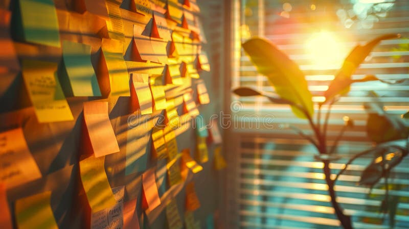 Multicolored Notes Stickers on Wall in Office Against Backdrop of ...