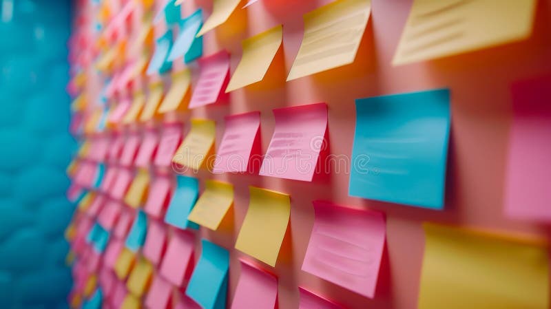 Multicolored Notes Stickers on Wall in Office. Copy Space for Text ...