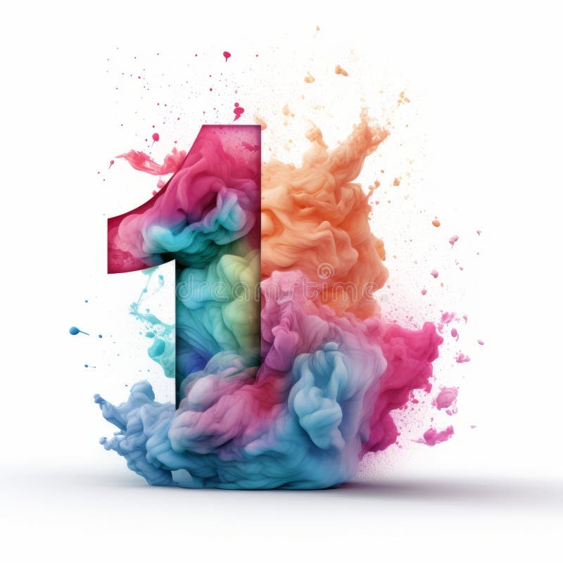 Multicolor Number One with Splash of Color on White Background Stock ...