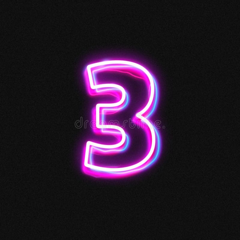 Multicolored Number Three with Neon Effect on Black Background, 3d ...