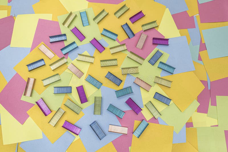 Multicolored Office Metal Staples for Stapler on Multicolored Paper ...