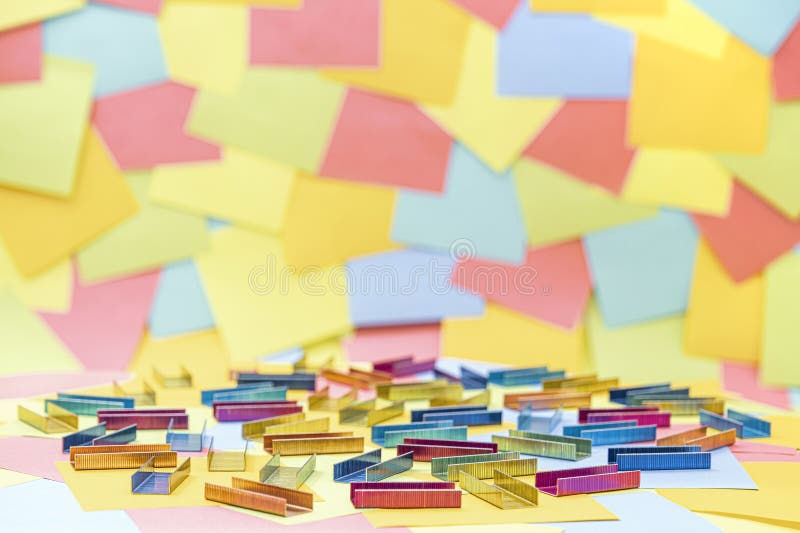 Multicolored Office Metal Staples for Stapler on Multicolored Paper ...