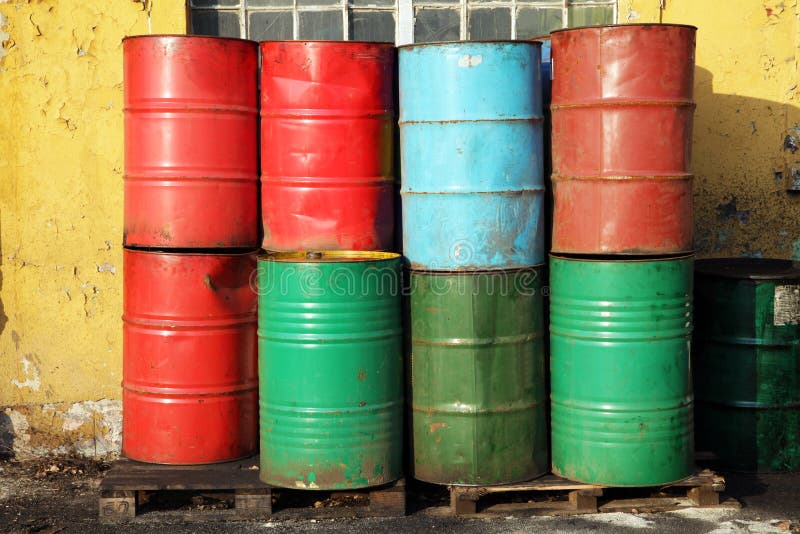 Multicolored Old Oil Barrels Stock Photo - Image of exchange, random ...