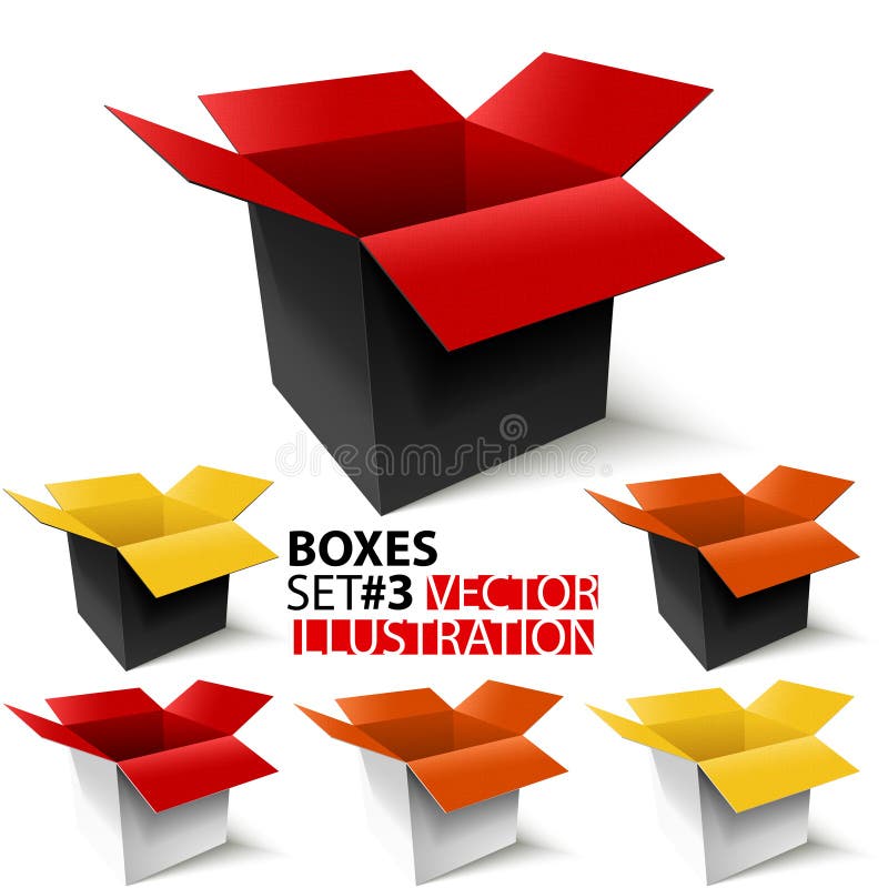 Multicolored Open Boxes Set 3. 3D. Vector Illustration Stock Vector ...