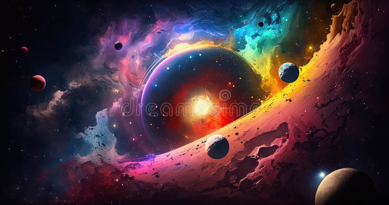 Multicolored Outer Space with Stars, Constellations, Galaxies, Planets ...
