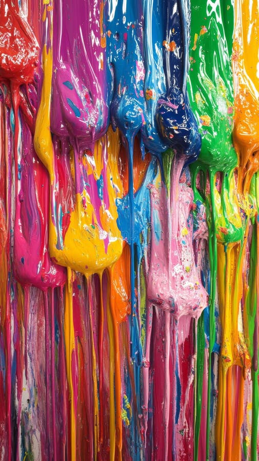 Multicolored Paint Drips Creating Abstract Vertical Streaks Stock Image ...
