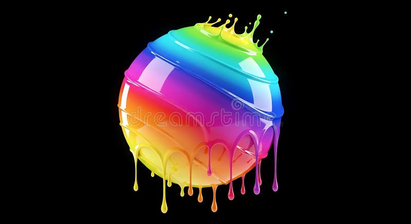 Rainbow Paint Splash Sphere on Black Background Stock Illustration ...