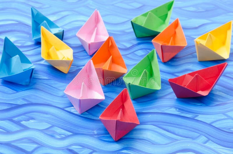 Multicolored Paper Origami Boats Stock Photo - Image of season, journey ...