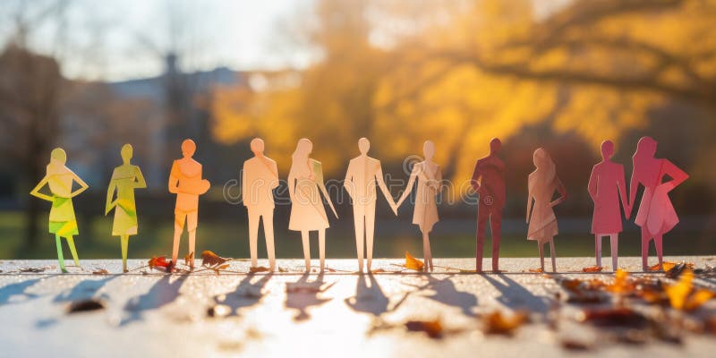 Multicolored Paper People Figures in Sunlight. Diversity, Equality ...
