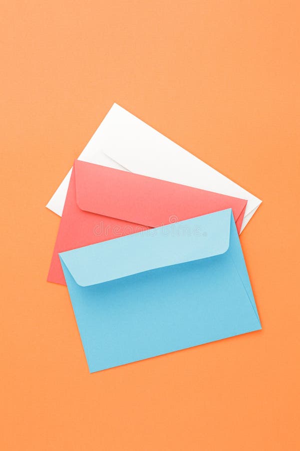 Multicolored Paper Postal Envelopes. Top View Stock Image - Image of ...