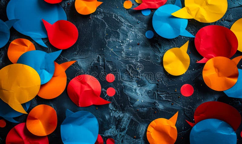 Multicolored Paper Speech Bubbles Scattered on a Dark Textured ...