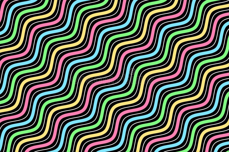 Multicolored Pastel Ocean Wave Lines Repeating Pattern on Black ...