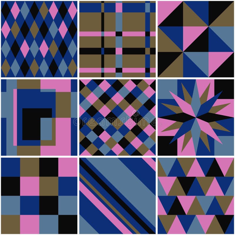 Multicolored Patchwork with Different Square Patterns. Vector Image ...